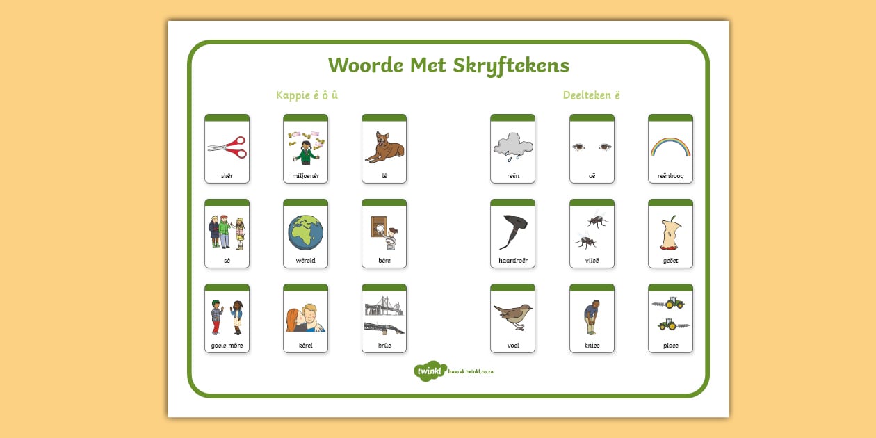 Woorde met Skryftekens Woordmat (teacher made) - Twinkl
