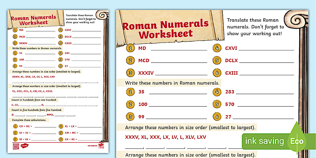 Editable Roman Numerals Worksheet (teacher made) - Twinkl