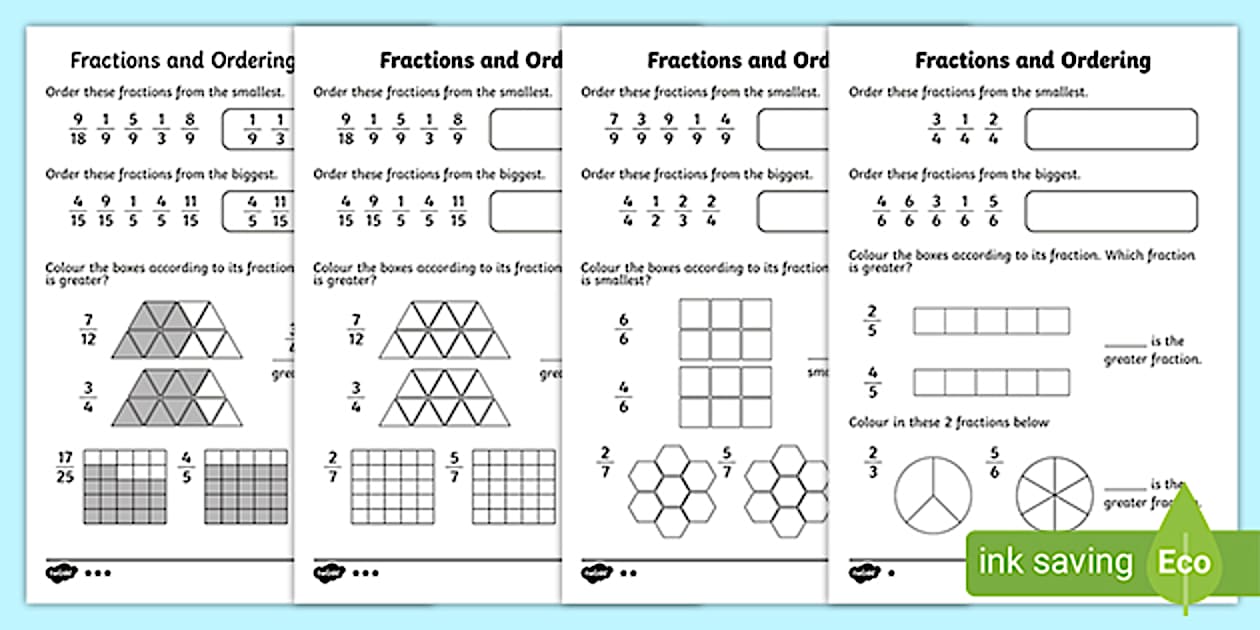 Ordering Fractions Worksheet | Primary Resources - Twinkl