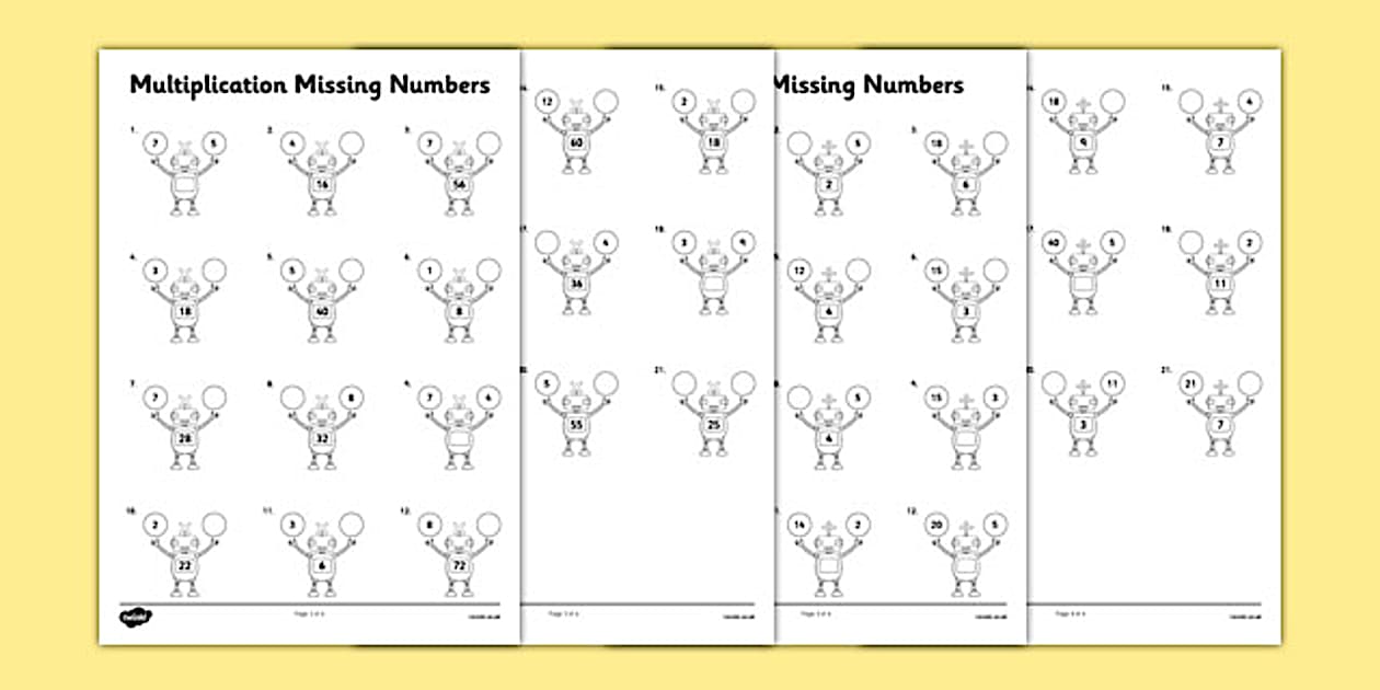 Multiplication and Division Missing Numbers - inverse operation