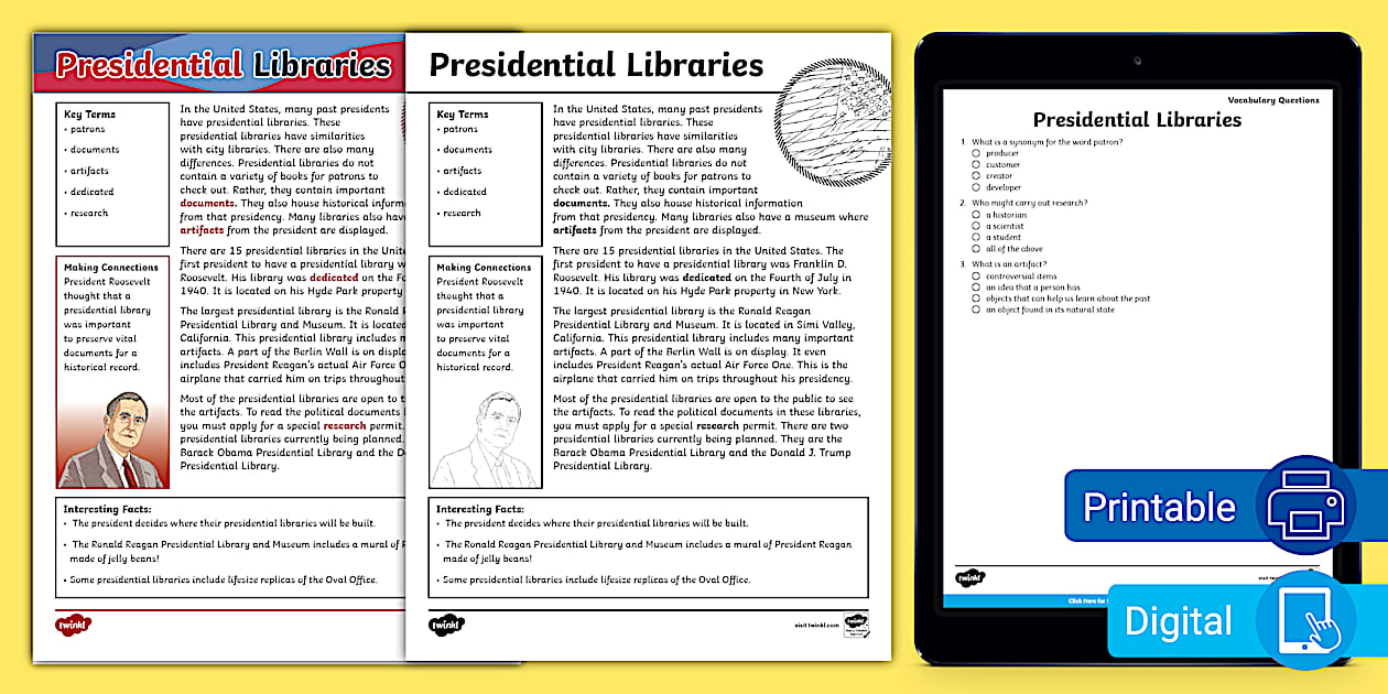 Presidential Libraries 4th Grade Fact File | Twinkl - Twinkl