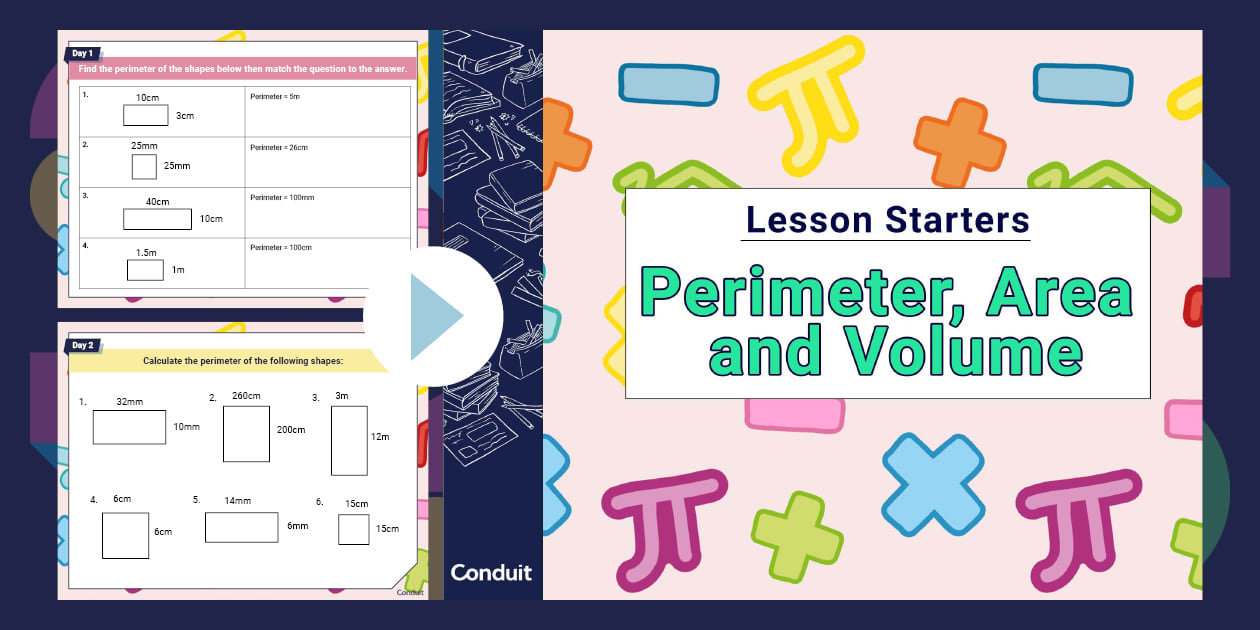 Perimeter, Area and Volume - Five Lesson Starters PowerPoint
