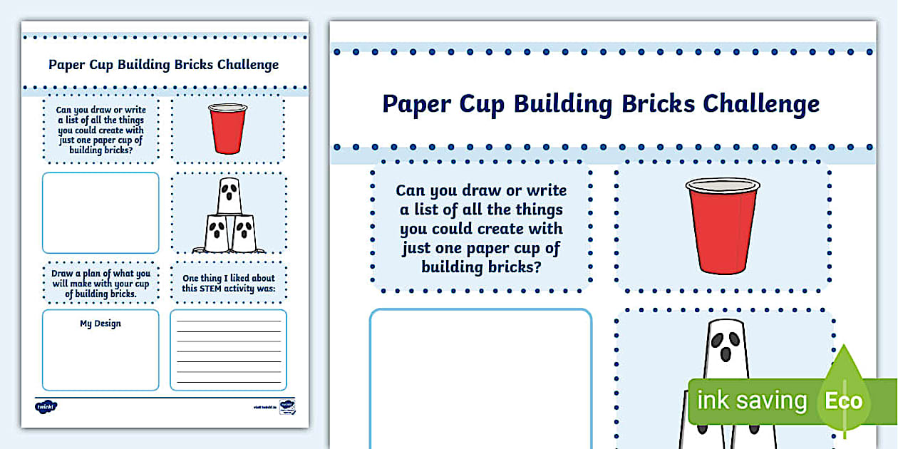 Paper Cups of Building Bricks Challenge (Activity Sheet 1st and 2nd Class)