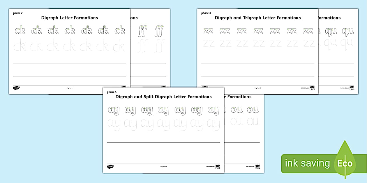 Digraph and Trigraph Letter Formation Worksheets - Twinkl