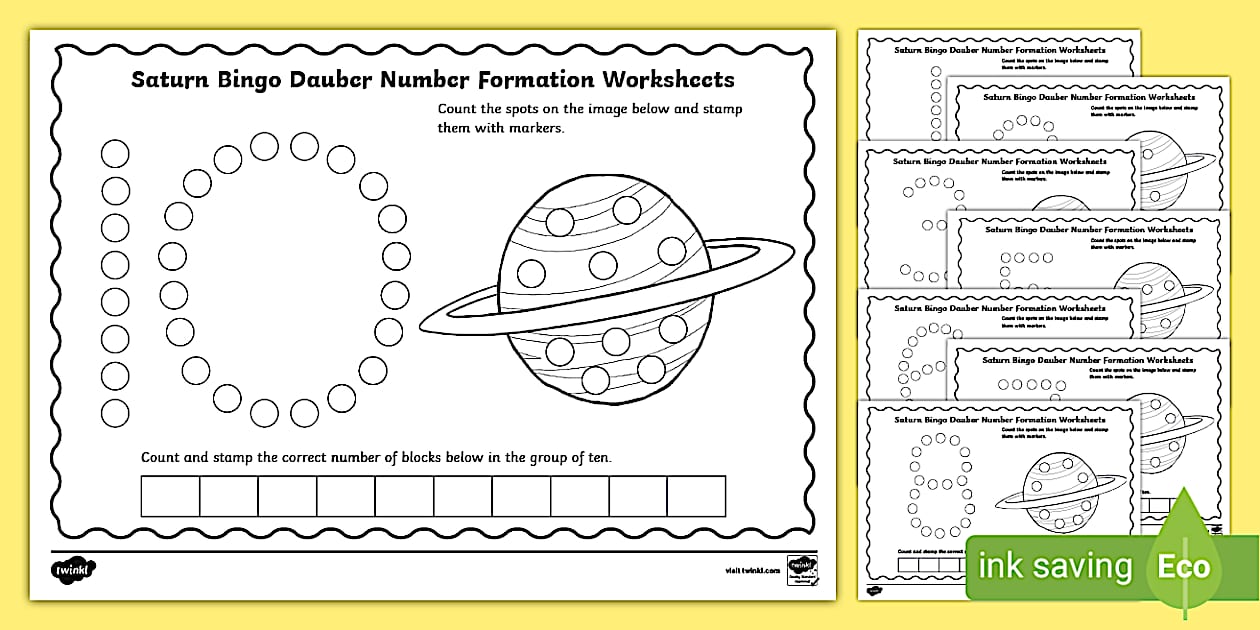 Saturn Bingo Dauber Number Formation Worksheets - Twinkl