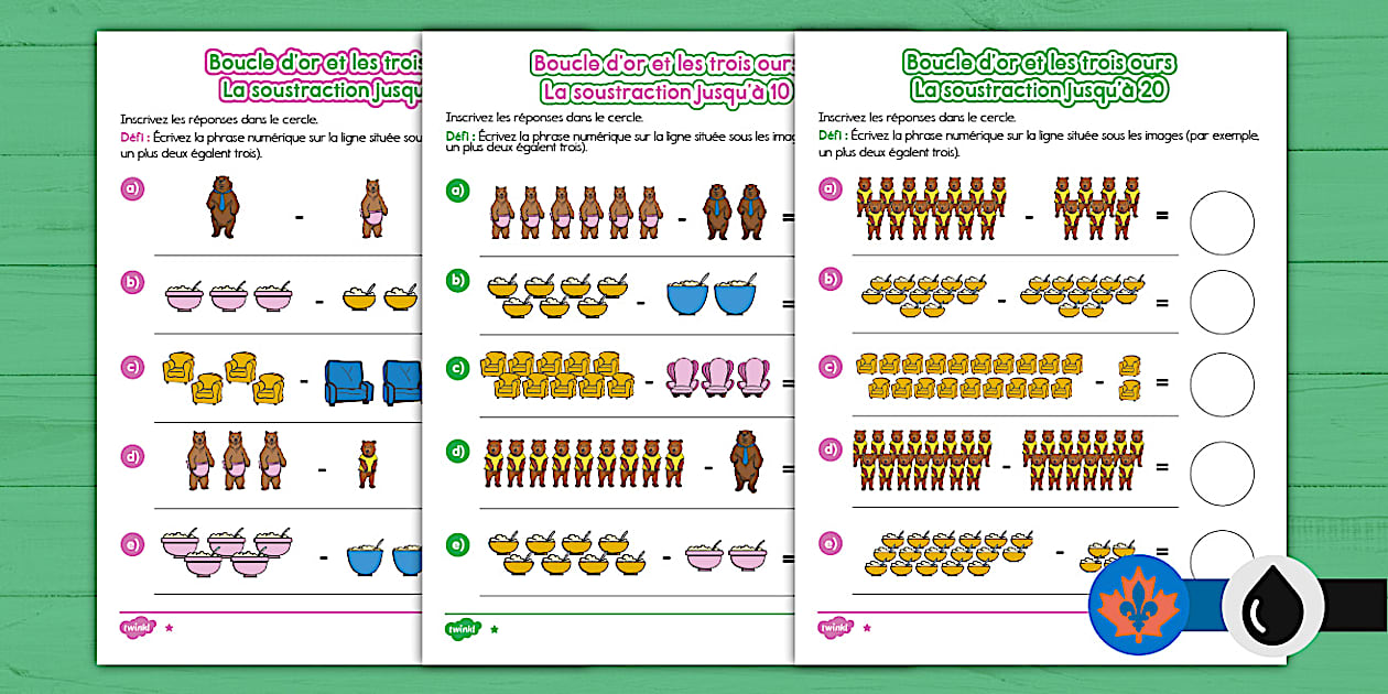 Goldilocks & Three Bears Differentiated Subtraction French