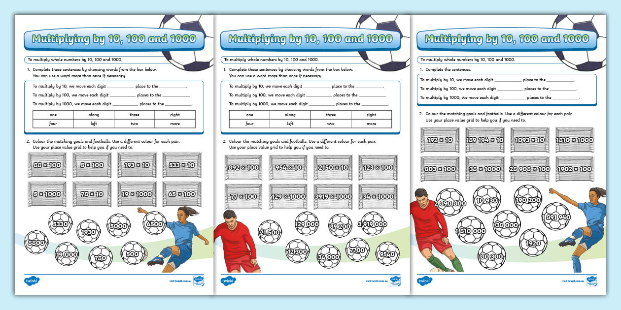 Multiplying by 10, 100 and 1000 Maths Activity Sheet