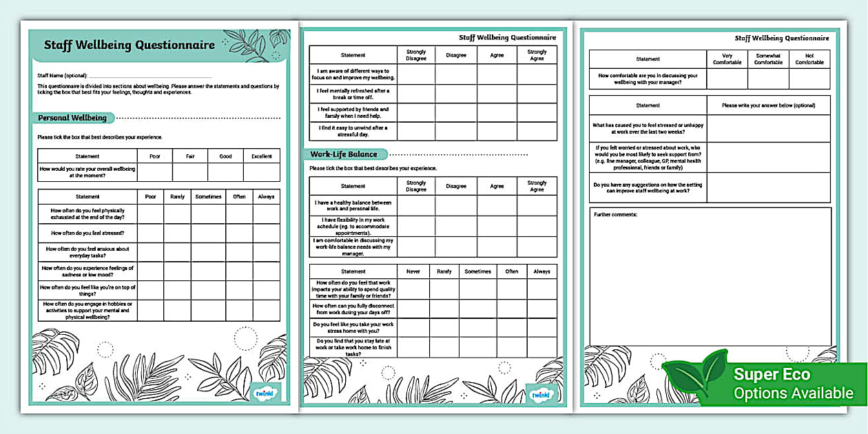 Staff Wellbeing Questionnaire for Early Years Settings