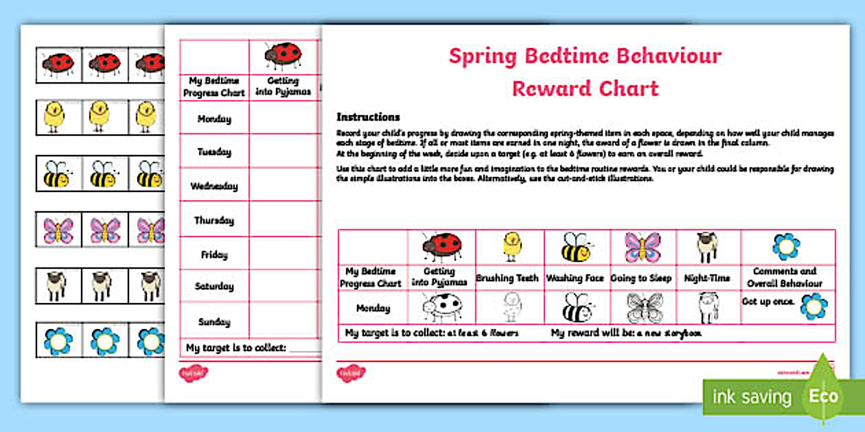 Spring-Themed Bedtime Behaviour Reward Chart - Twinkl
