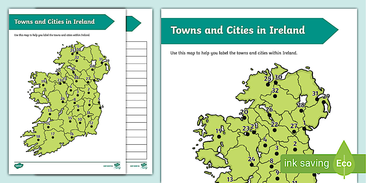 Map of Ireland Labelling Activity - Irish Geography - Twinkl