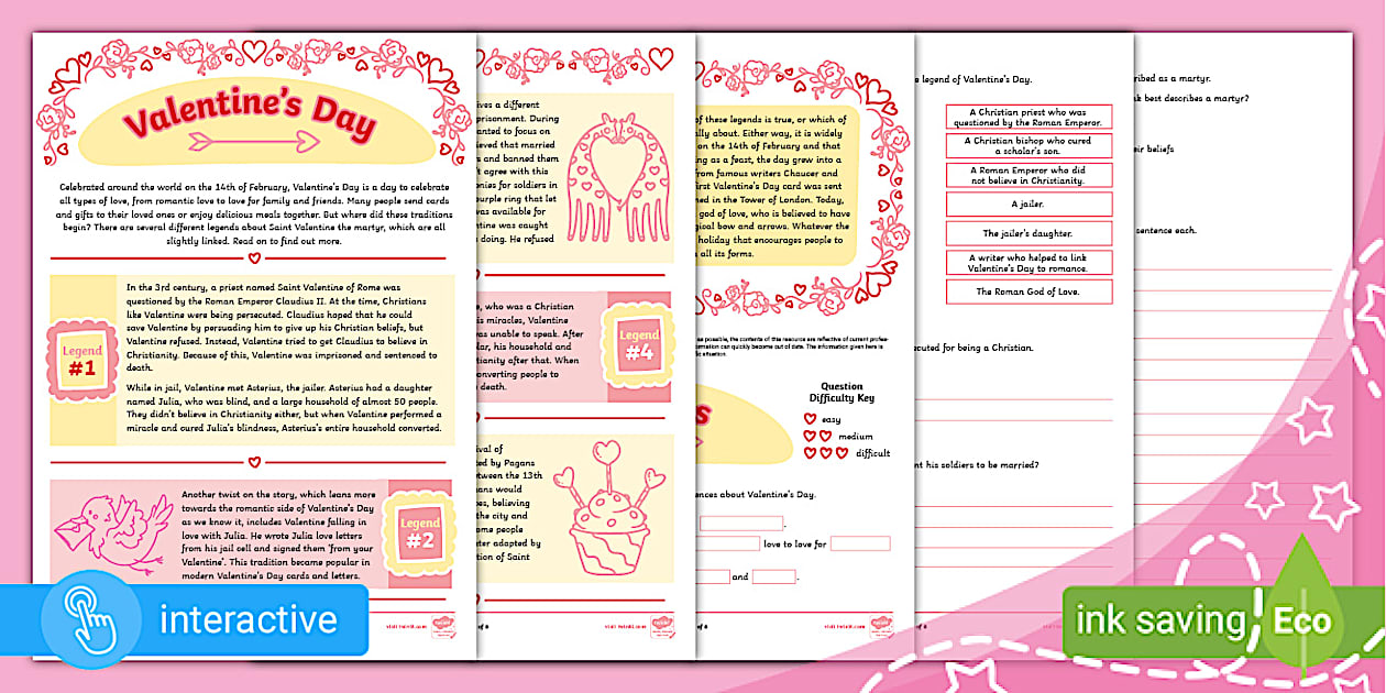 Valentine's Day Reading Comprehension (Ages 7 - 11) - Twinkl