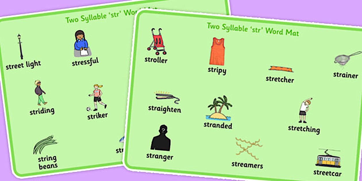 Cursive Two Syllable STR Word Mats (teacher made) - Twinkl