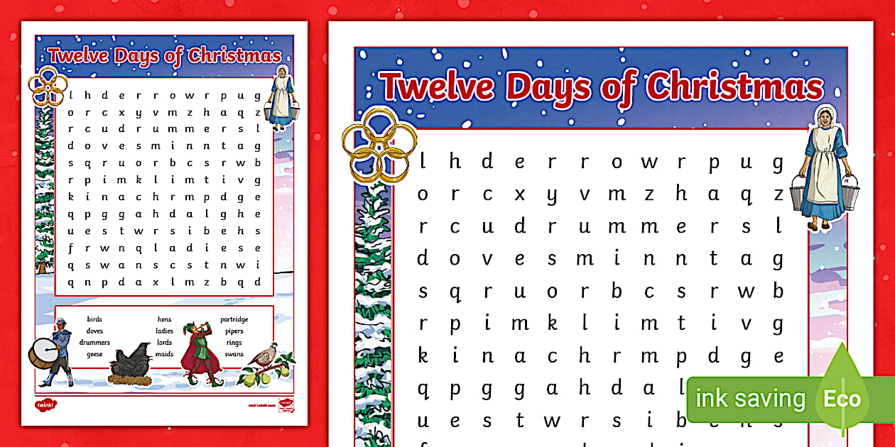 Twelve Days of Christmas Word Search | Twinkl