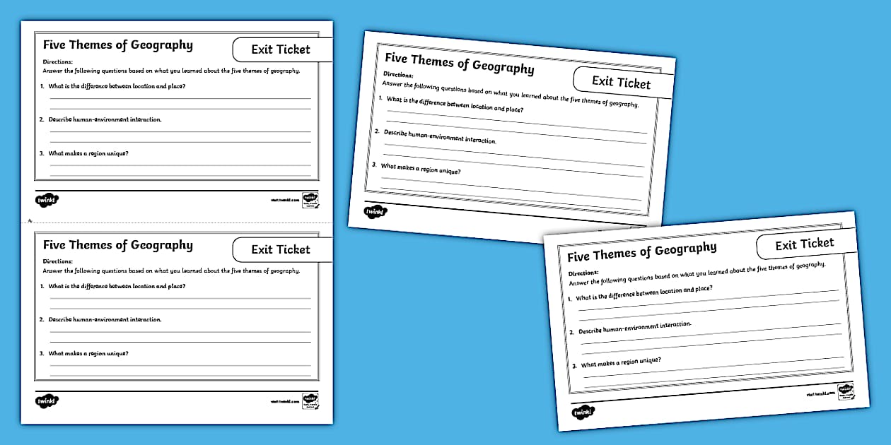 Five Themes of Geography Exit Ticket for 6th-8th Grade