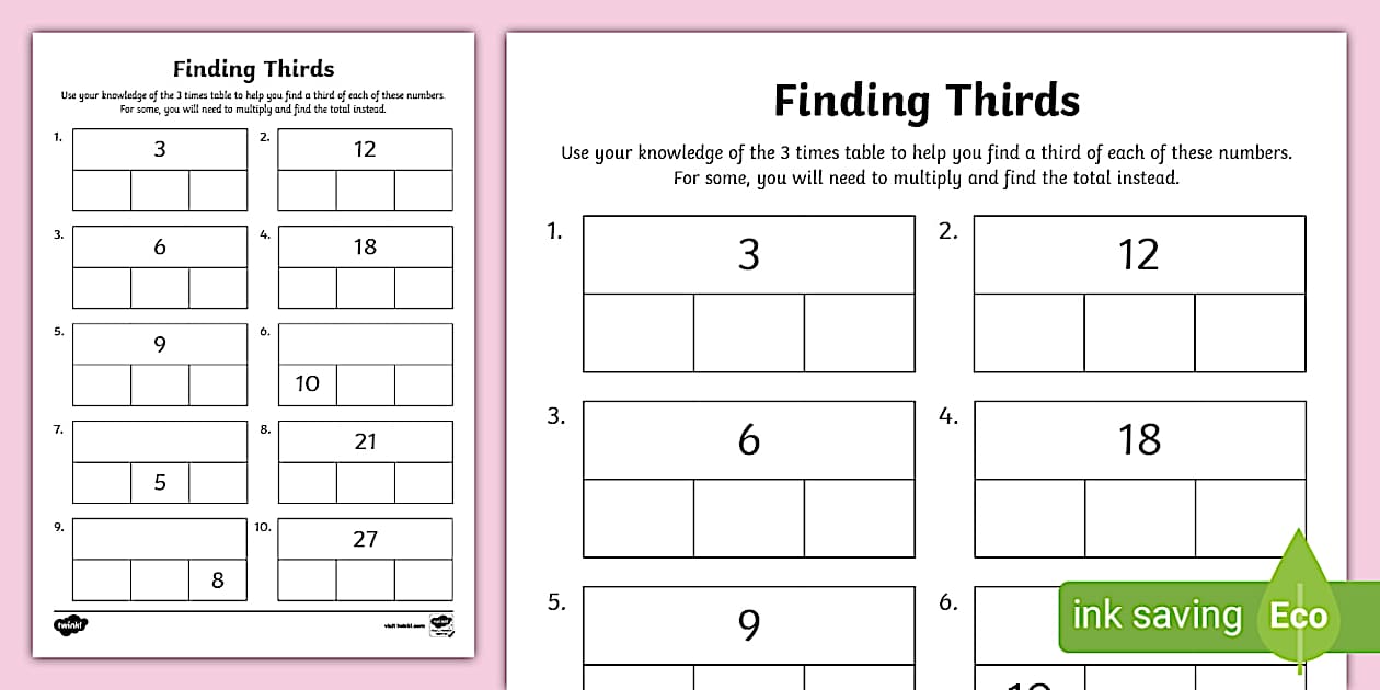 👉 Finding Thirds Activity Sheet (teacher made) - Twinkl