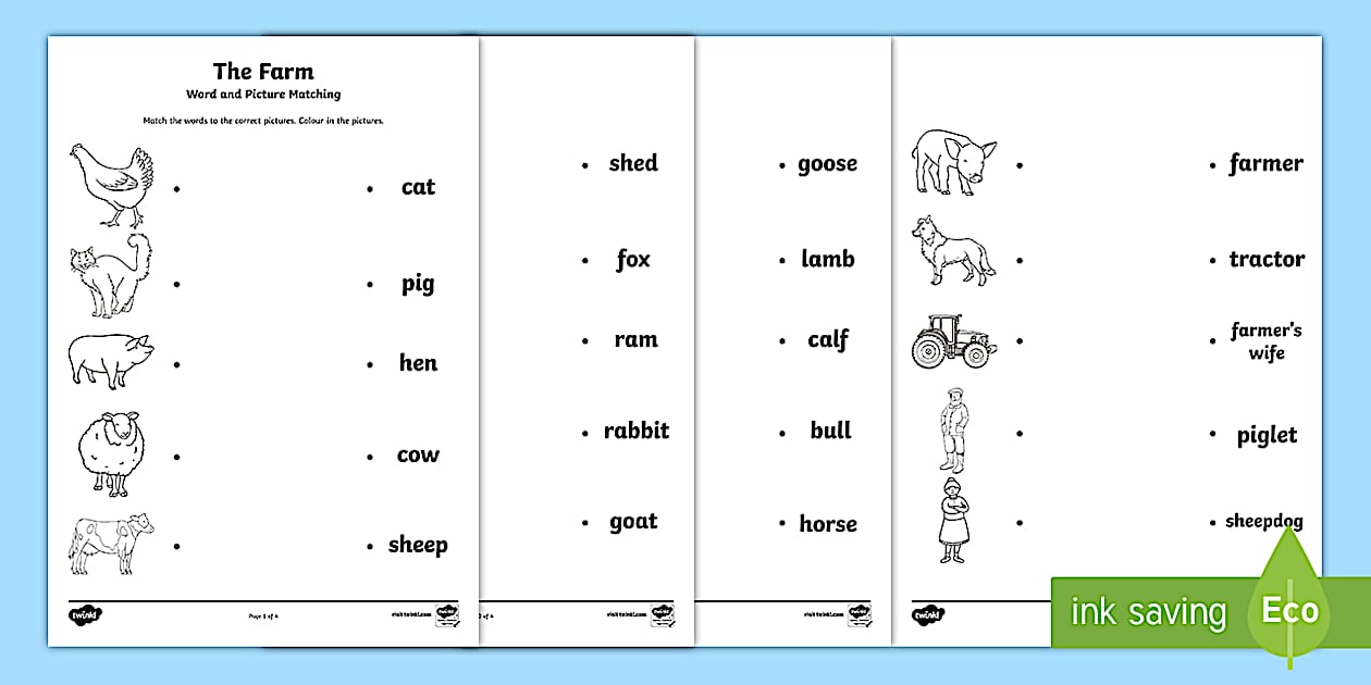 The Farm Picture Word Matching Worksheet / Worksheet