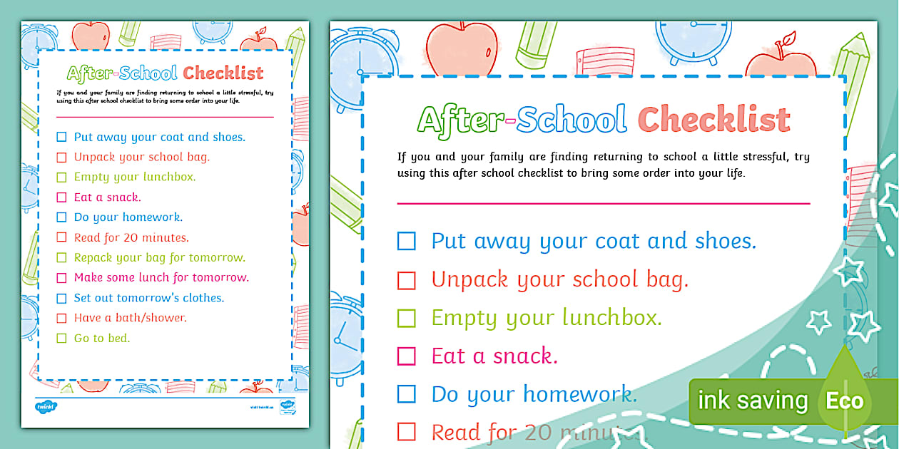 After-School Routine Checklist | Twinkl Health & Wellbeing