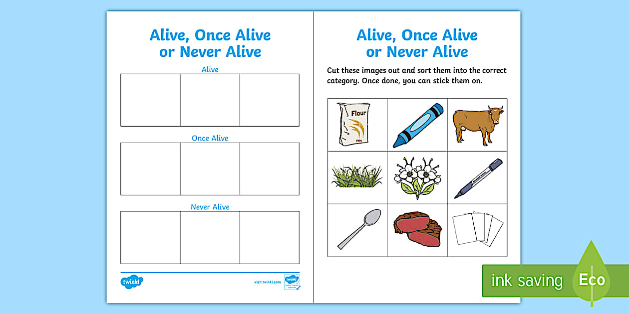 Alive, Once Alive or Never Alive Cut and Stick Sorting Activity - Alive ...