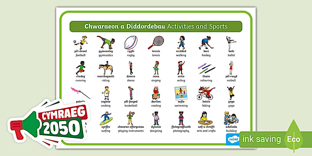 Cymraeg Campus: Mat Geiriau Chwaraeon a Diddordebau / Activities and Sports