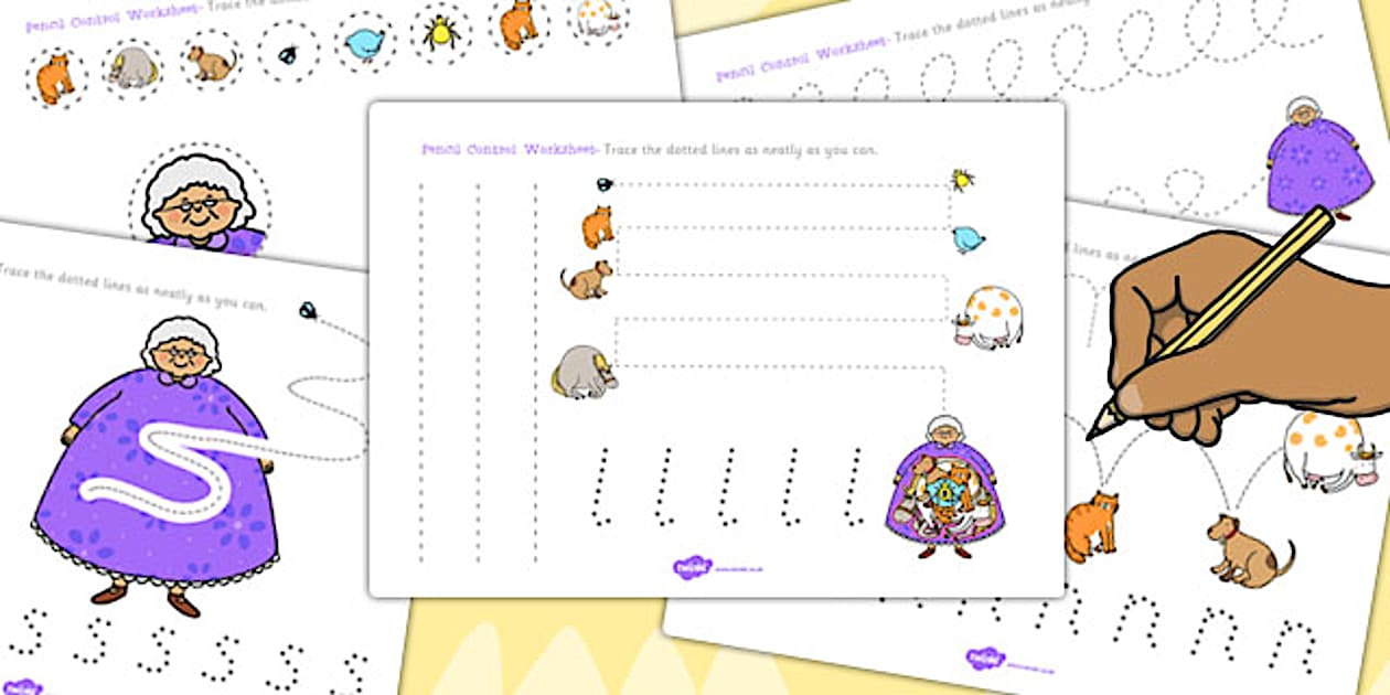 There Was Old Lady Who Swallowed a Fly Pencil Control Worksheets