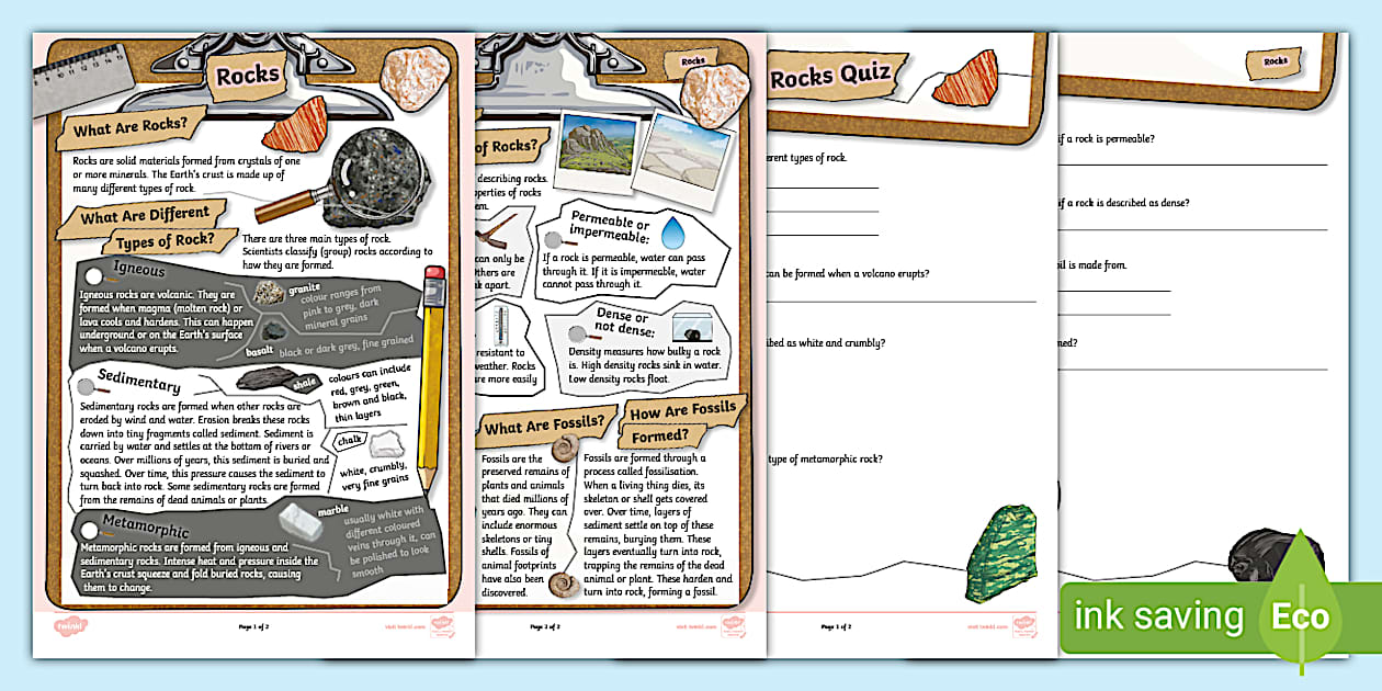 Rocks Fact File and Quiz - Science - KS2 (teacher made)