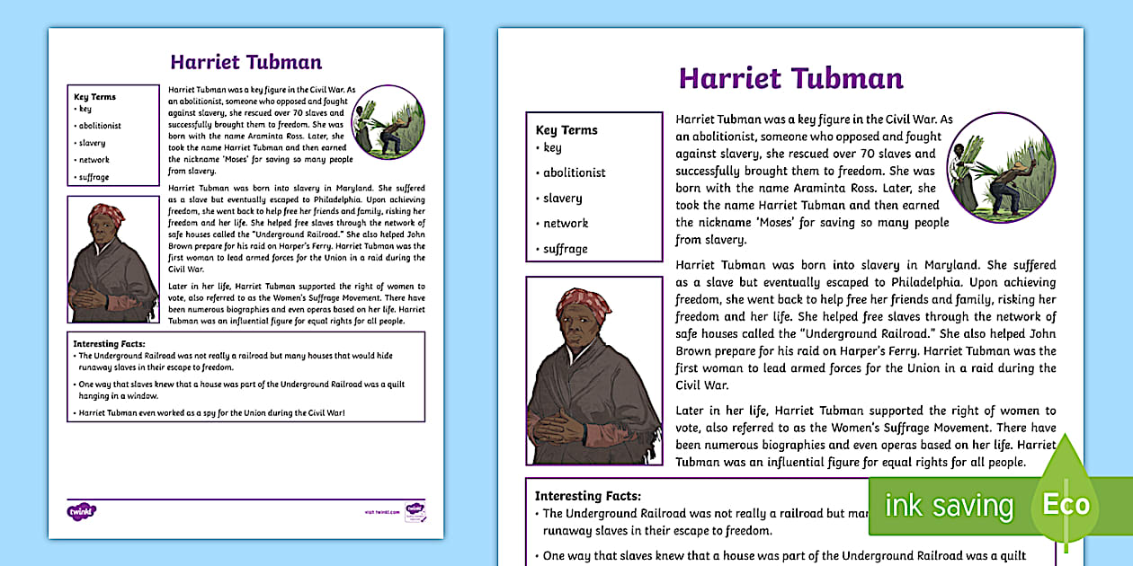 Harriet Tubman Information | Resource | Twinkl USA - Twinkl