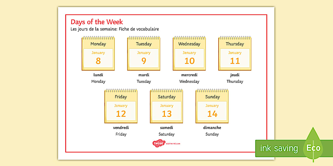 Days of the Week Word Mat French (Teacher-Made) - Twinkl