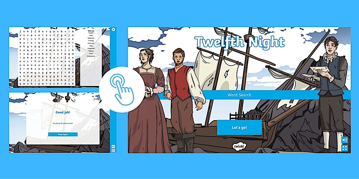 Interactive Twelfth Night Word Search for enrichment.