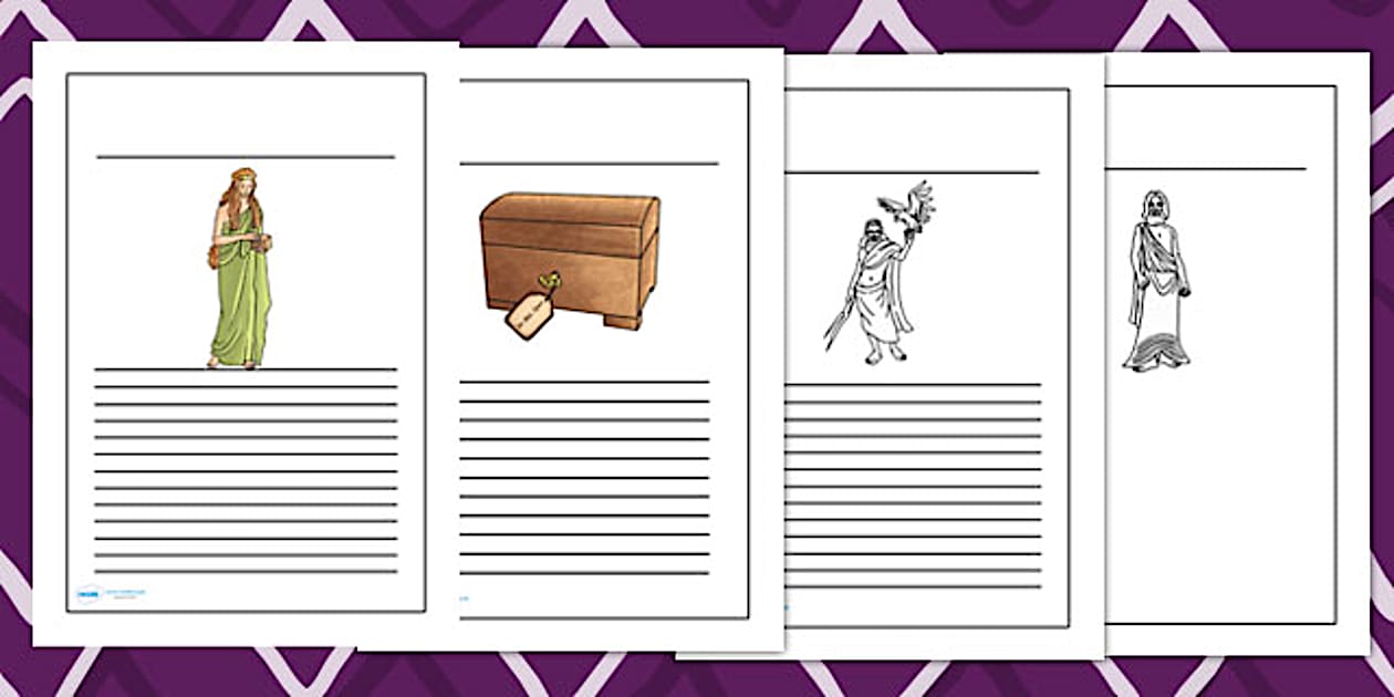 Black and White Pandora's Box Ancient Greek Myth Writing Frames