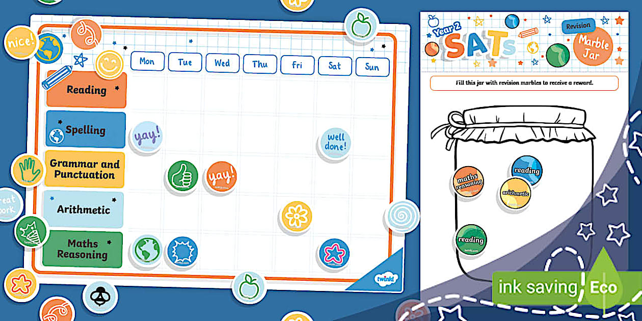 Year 2 SATs Revision Reward Chart and Marble Jar - Twinkl