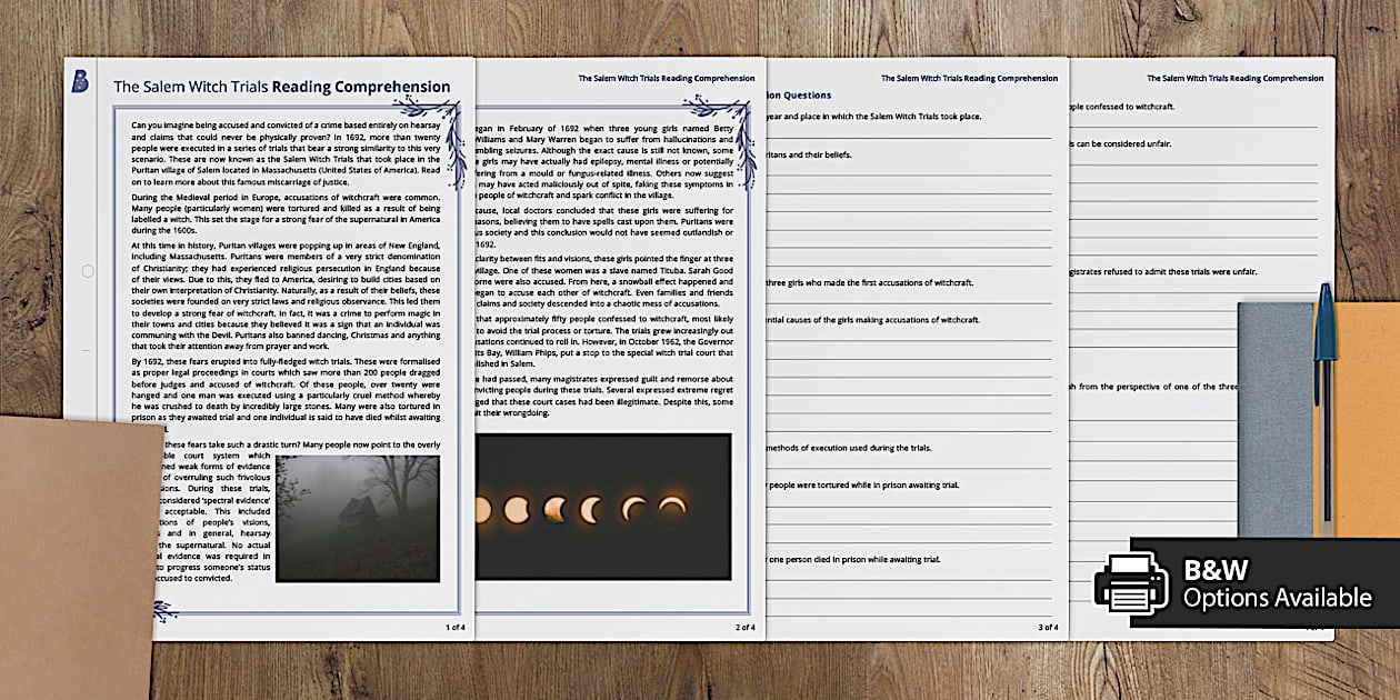 The Salem Witch Trials Reading Comprehension