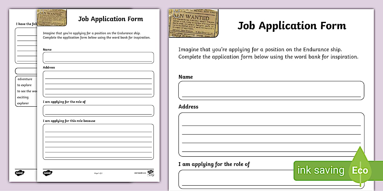 Explorer Job Application Form First Level (teacher made)