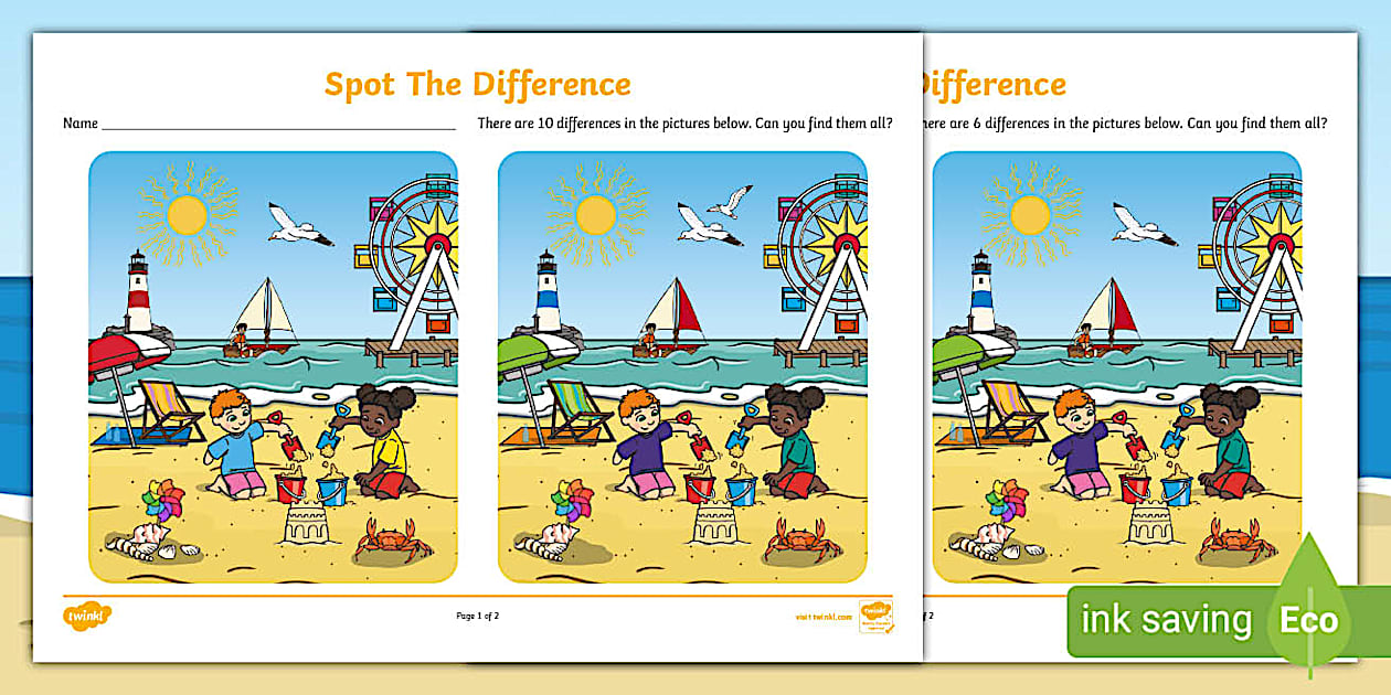 The Beach Spot the Difference - 2 Sheets (teacher made)