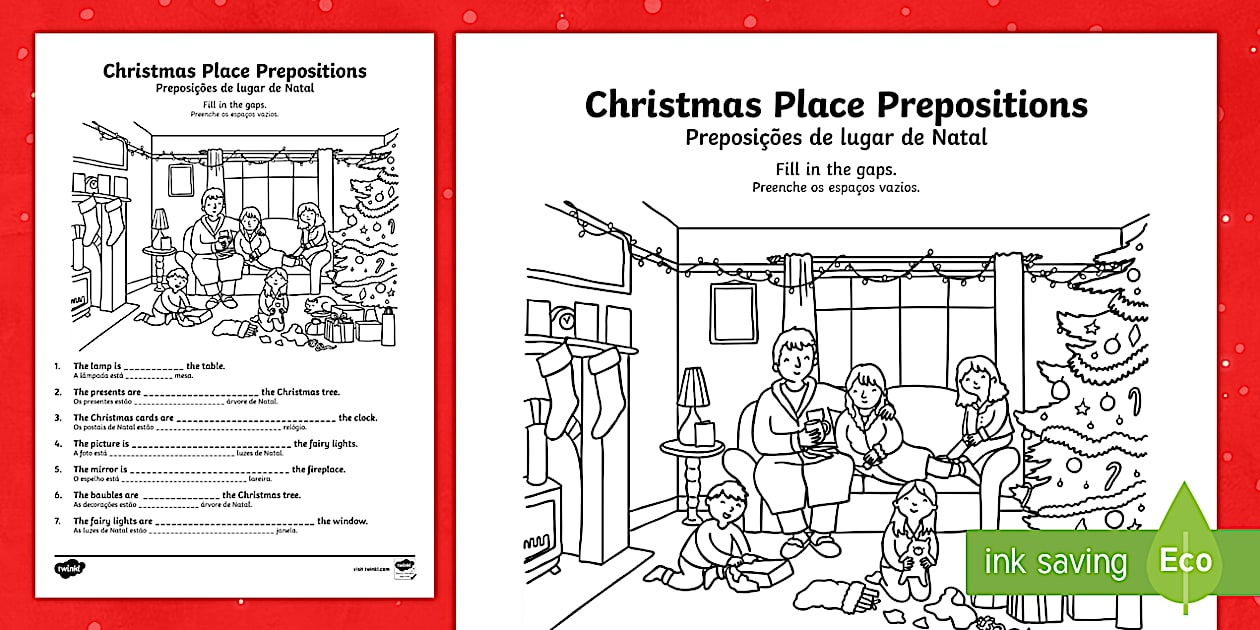 Christmas Place Prepositions Fill in the Gaps Worksheet / Worksheet