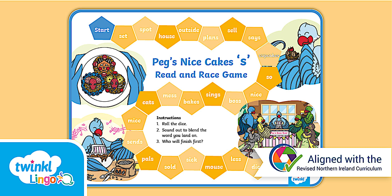Peg's Nice Cakes 's' Read and Race Game (teacher made)