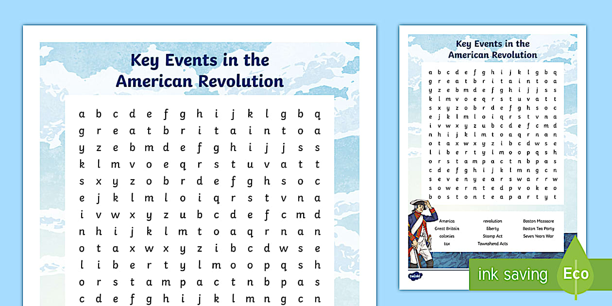 Key Events in the American Revolution Word Search - Twinkl