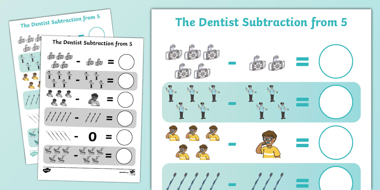 👉 The Dentist Maths Subtraction Worksheet (teacher made)