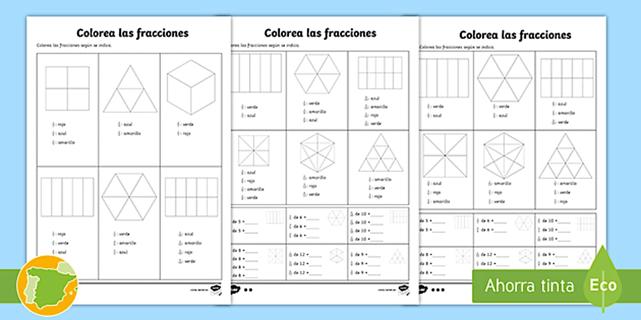 Ficha de actividad por niveles: Colorea las fracciones
