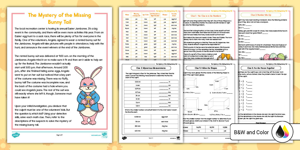 Math Mystery Activity: The Mystery of the Missing Bunny Tail