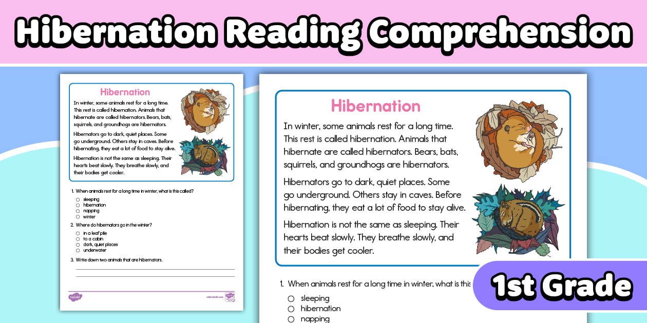 First Grade Hibernation Reading Passage Comprehension
