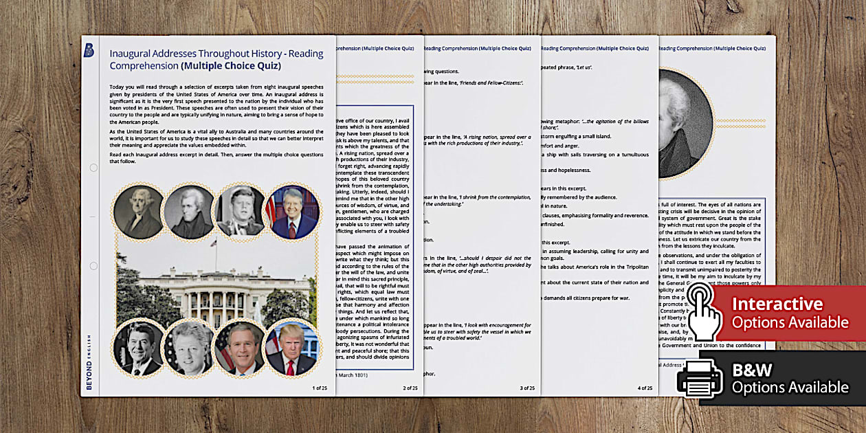 Inaugural Addresses Throughout History (Comprehension Quiz)