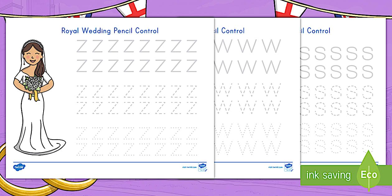 Royal Wedding Pencil Control Worksheets - Twinkl