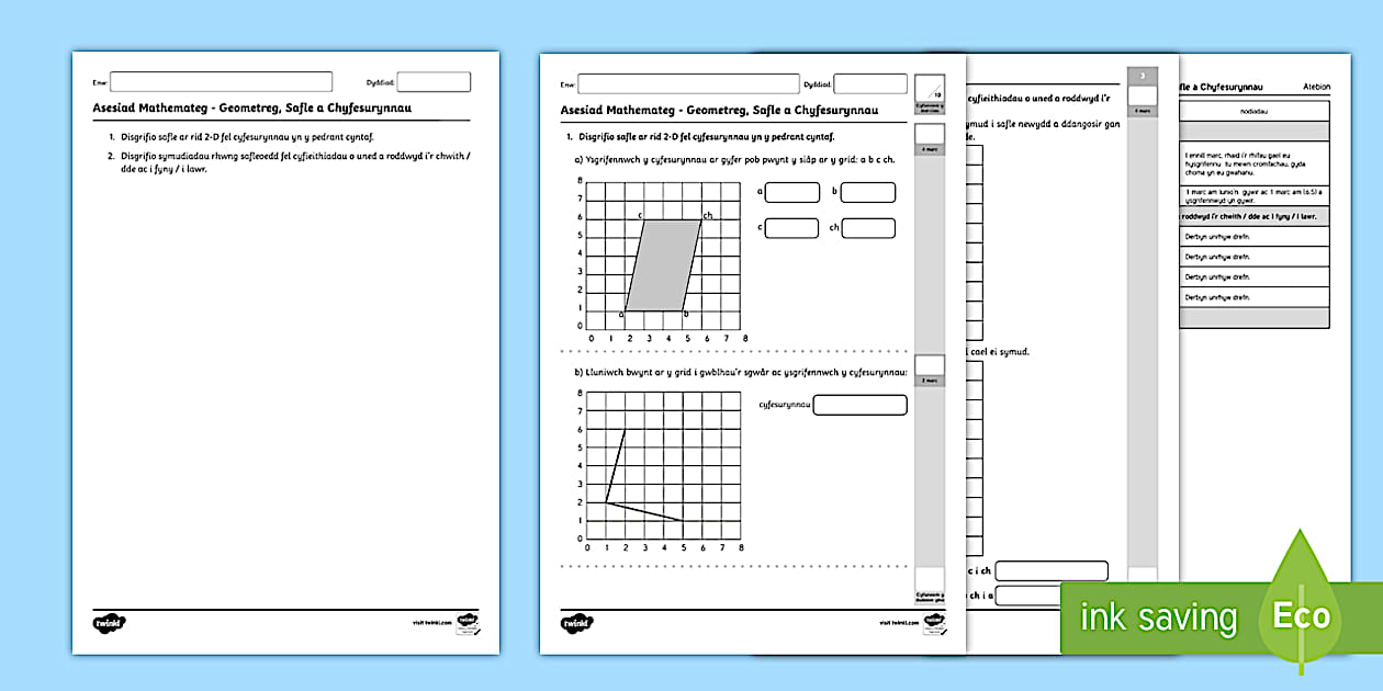Llyfryn Mathemateg Gweithdrefnol Blwyddyn 4 Tymor 2 Geometreg a Safle
