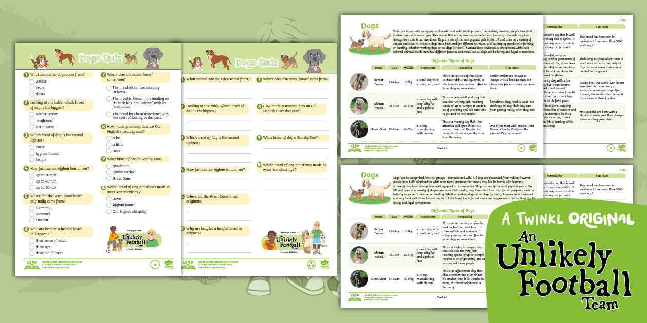 Lower KS2 Dog Fact File and Quiz | Twinkl Originals - Twinkl