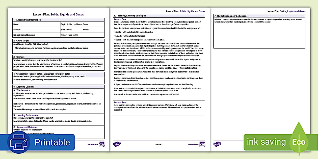 Solids, Liquids and Gases Lesson Plan I Twinkl SA - Twinkl
