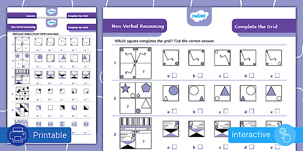 Non-Verbal Reasoning – Complete the Grid – Twinkl Puzzled Non-Verbal Reasoning – Complete the Grid – Twinkl Puzzled
