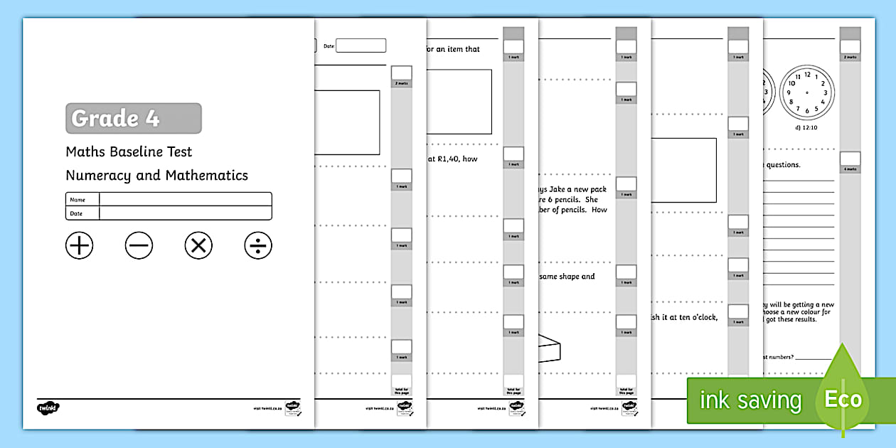 Maths Baseline Assessment Grade 4 | Test (teacher made)