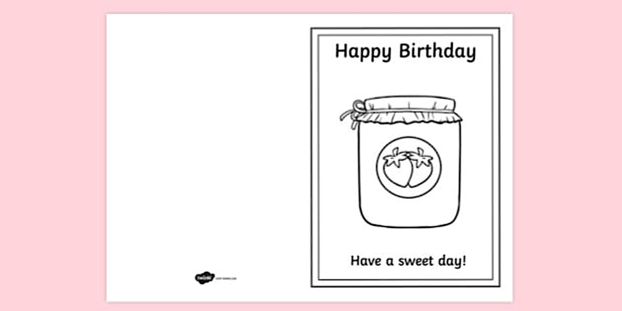 Strawberry Jam Jar Birthday Card Colouring Activity - Twinkl