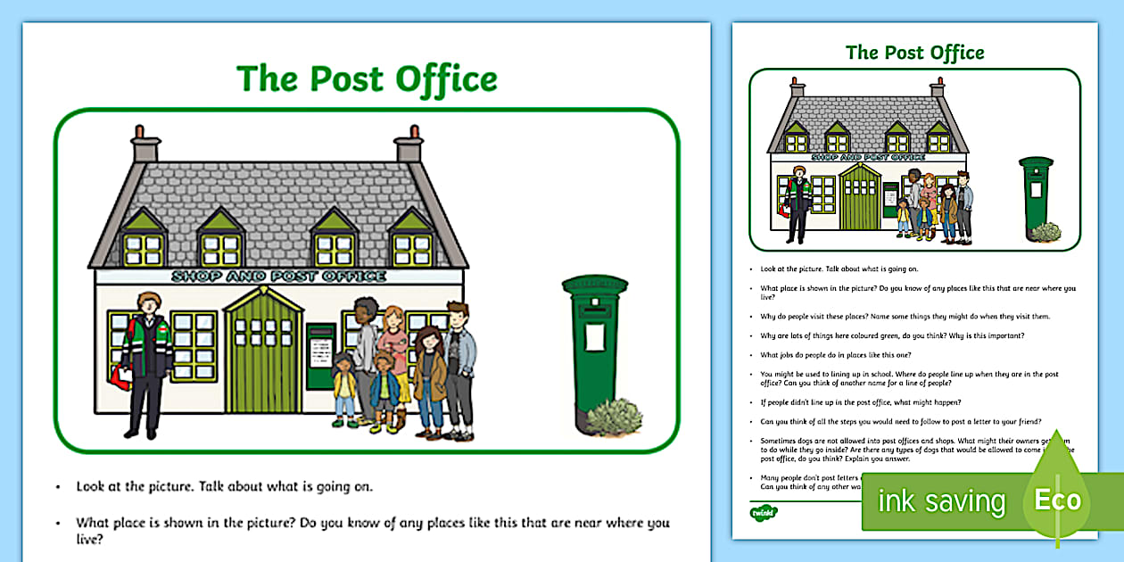 The Post Office Oral Language Worksheet / Worksheet - Twinkl