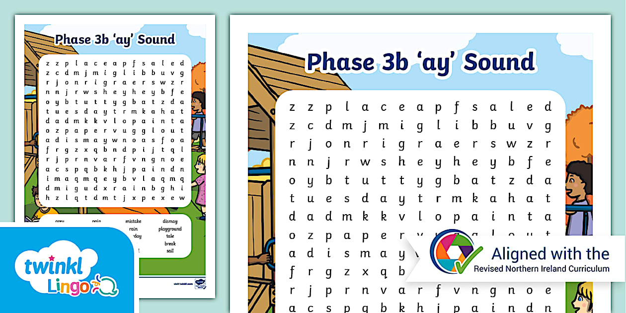 Northern Ireland Linguistic Phonics 3b 'ay' Sound Word Search